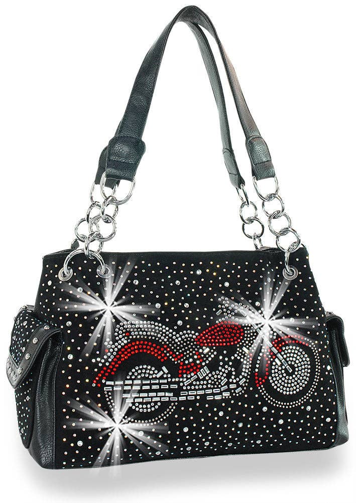 Motorcycle Design Rhinestone Handbag - Black – The Stiletto Store
